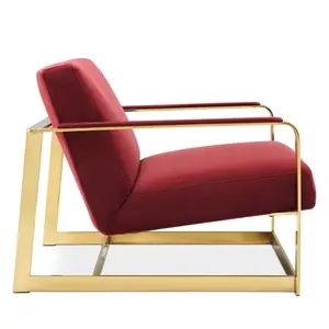 MODWAY Seg Performance Velvet Accent Chair - Gold Maroon
