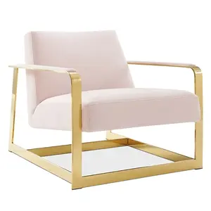 MODWAY Seg Performance Velvet Accent Chair Gold Pink