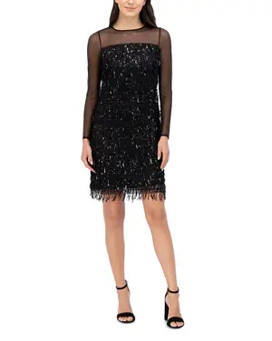 Eliza J Illusion Sequin Fringe Shift Dress