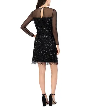 Eliza J Illusion Sequin Fringe Shift Dress