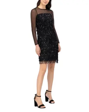 Eliza J Illusion Sequin Fringe Shift Dress
