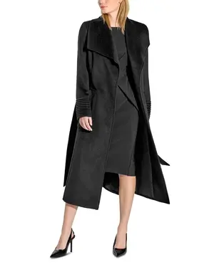 Sentaler Wide Collar Long Wrap Coat - Black