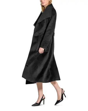 Sentaler Wide Collar Long Wrap Coat - Black