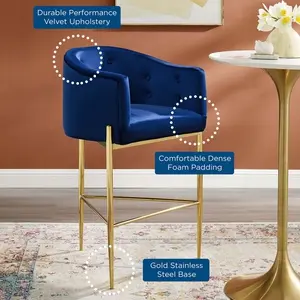 MODWAY Savour Tufted Performance Velvet Bar Stool - Navy