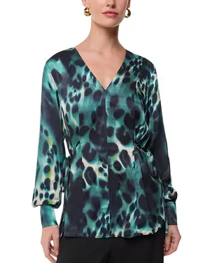 Whistles Misty Leopard Print V-neck Blouse - Green Multi