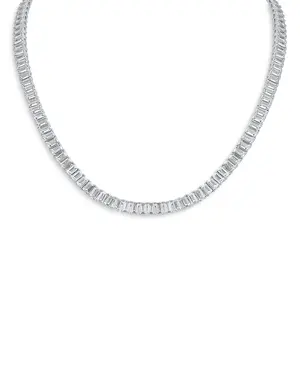 KENNETH JAY LANE Emerald Cut Cubic Zirconia Tennis Necklace - Silver