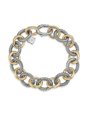 David Yurman 18kt Yellow Gold And Sterling Oval Link Chain Bracelet - Silver