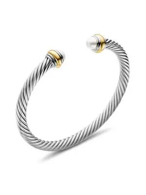 David Yurman 14kt Yellow Gold And Sterling Pearl Cable Bracelet - Silver
