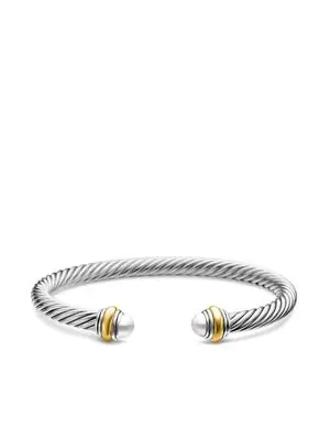 David Yurman 14kt Yellow Gold And Sterling Pearl Cable Bracelet - Silver