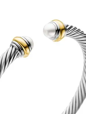 David Yurman 14kt Yellow Gold And Sterling Pearl Cable Bracelet - Silver