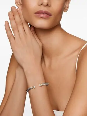 David Yurman 14kt Yellow Gold And Sterling Pearl Cable Bracelet - Silver