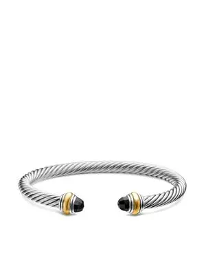 David Yurman 14kt Yellow Gold And Sterling Classic Cable Onyx Bracelet - Silver