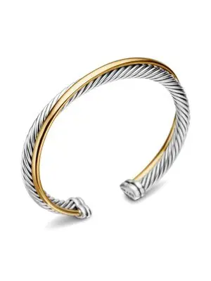 David Yurman 18kt Yellow Gold And Sterling Crossover Cuff Bracelet - Silver