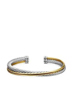 David Yurman 18kt Yellow Gold And Sterling Crossover Cuff Bracelet - Silver