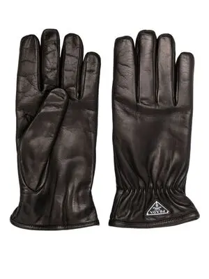 Prada Triangle-logo Leather Gloves - Black