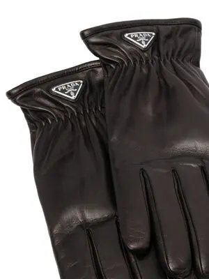Prada Triangle-logo Leather Gloves - Black