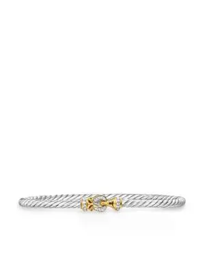 David Yurman 18kt Yellow Gold And Sterling Classic Cable Diamond Buckle Bracelet - Silver