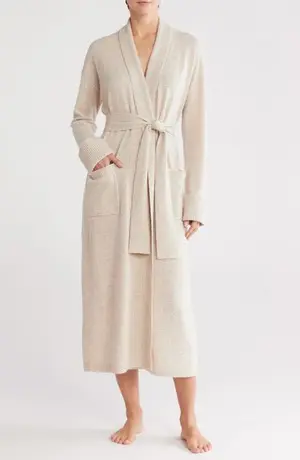 Nordstrom Cashmere Robe - Beige Oatmeal Light Heather
