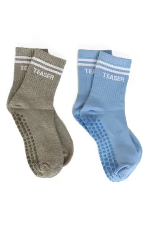 PILATES UNIVERSITY 1883 Teaser 2-pack Crew Socks - Baby Blue/ Heather Grey