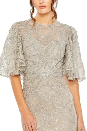 Mac Duggal Flutter Sleeve High Neck Gown