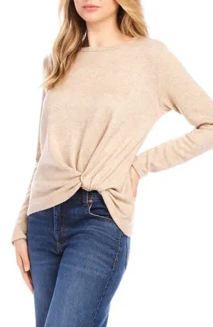 Karen Kane Knot Hem Knit Top - Oatmeal