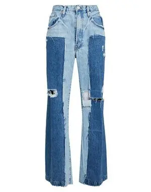 FRAME Two-tone Distressed Wide-leg Jeans - Blue