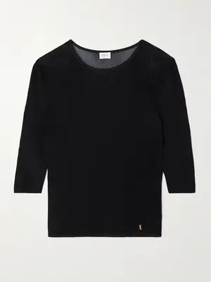 Saint Laurent Embellished Fine Knit Top - Black