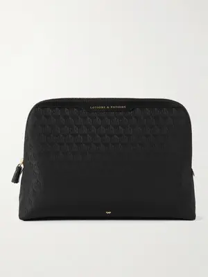ANYA HINDMARCH Leather-trimmed Jacquard Cosmetics Case - Black