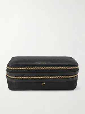 ANYA HINDMARCH Leather-trimmed Jacquard Cosmetics Case - Black