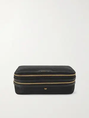 ANYA HINDMARCH Jacquard Cosmetics Case With Leather Trim - Black