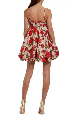 Mac Duggal Brocade Puff Mini Dress With Bow