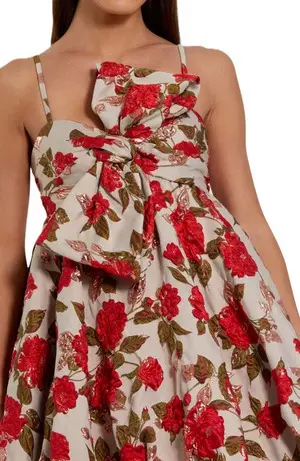 Mac Duggal Brocade Puff Mini Dress With Bow