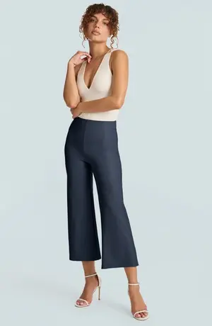 Commando Faux Leather Crop Wide Leg Pants - Navy
