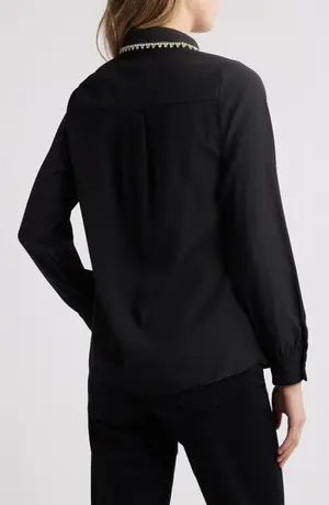 NIKKI LUND Sylvi Rhinestone Collar Shirt - Black