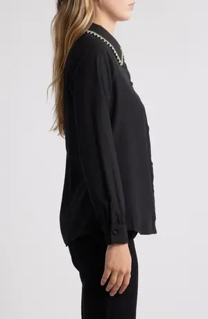 NIKKI LUND Sylvi Rhinestone Collar Shirt - Black