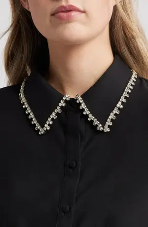 NIKKI LUND Sylvi Rhinestone Collar Shirt - Black