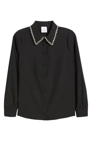 NIKKI LUND Sylvi Rhinestone Collar Shirt - Black
