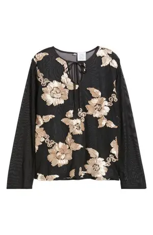 NIKKI LUND Frea Floral Tie Neck Blouse