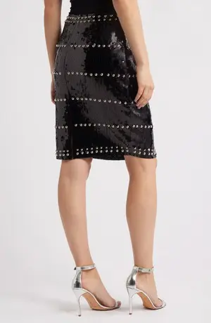NIKKI LUND Dagny Stud Sequin Pencil Skirt