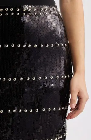 NIKKI LUND Dagny Stud Sequin Pencil Skirt