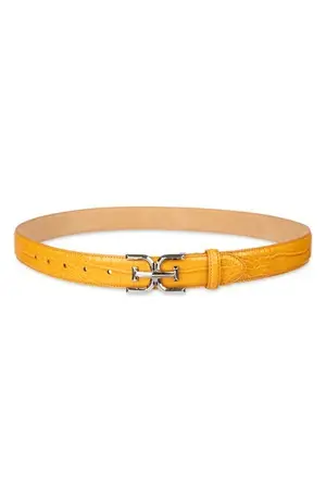 Sam Edelman Sam Edelman Logo Buckle Leather Belt Mustard Croc