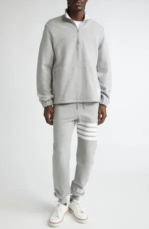 Thom Browne 4-bar Stripe Funnel Neck Half Zip Sweatshirt - Light Grey