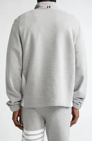 Thom Browne 4-bar Stripe Funnel Neck Half Zip Sweatshirt - Light Grey