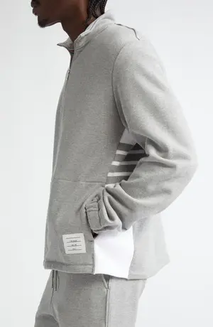 Thom Browne 4-bar Stripe Funnel Neck Half Zip Sweatshirt - Light Grey