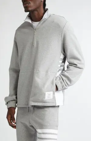 Thom Browne 4-bar Stripe Funnel Neck Half Zip Sweatshirt - Light Grey