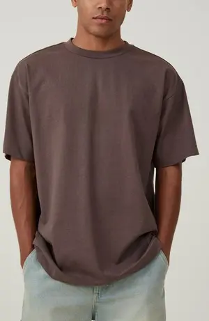 COTTON ON Box Fit Plain T-shirt Washed Chocolate