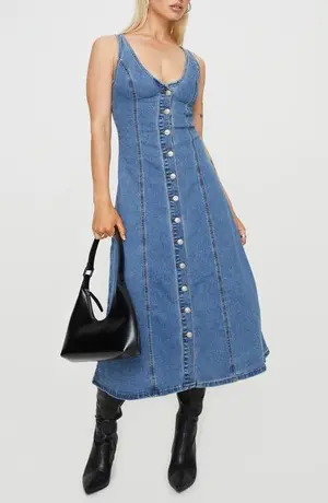 Princess Polly Midler Denim Midi Dress - Blue