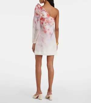 Zimmermann Scarlet Floral Linen And Silk Minidress