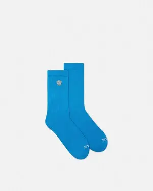 Versace Versace Embroidered Ribbed Cotton Socks Blue