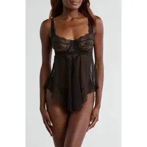 COQUETTE Lace Underwire Babydoll Chemise & G-string Set - Black